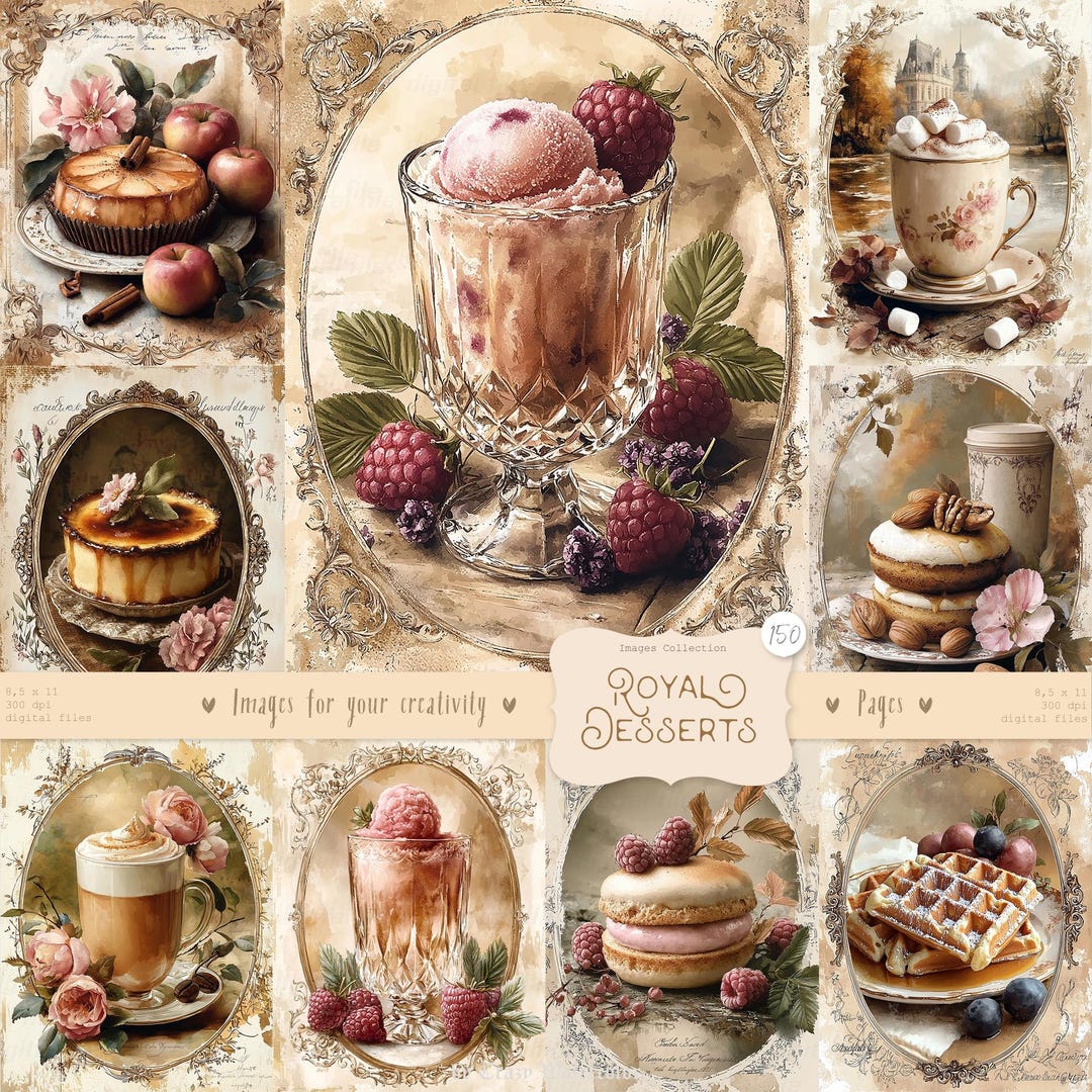 Royal Desserts 150 Images: DIGITAL Junk Journal Pages, Vintage Sweets ...