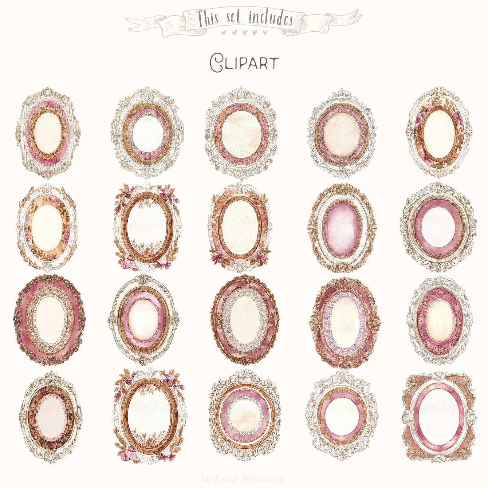 Oval Frames 60 PNG Clipart: DIGITAL Victorian Style Borders, Rustic ...