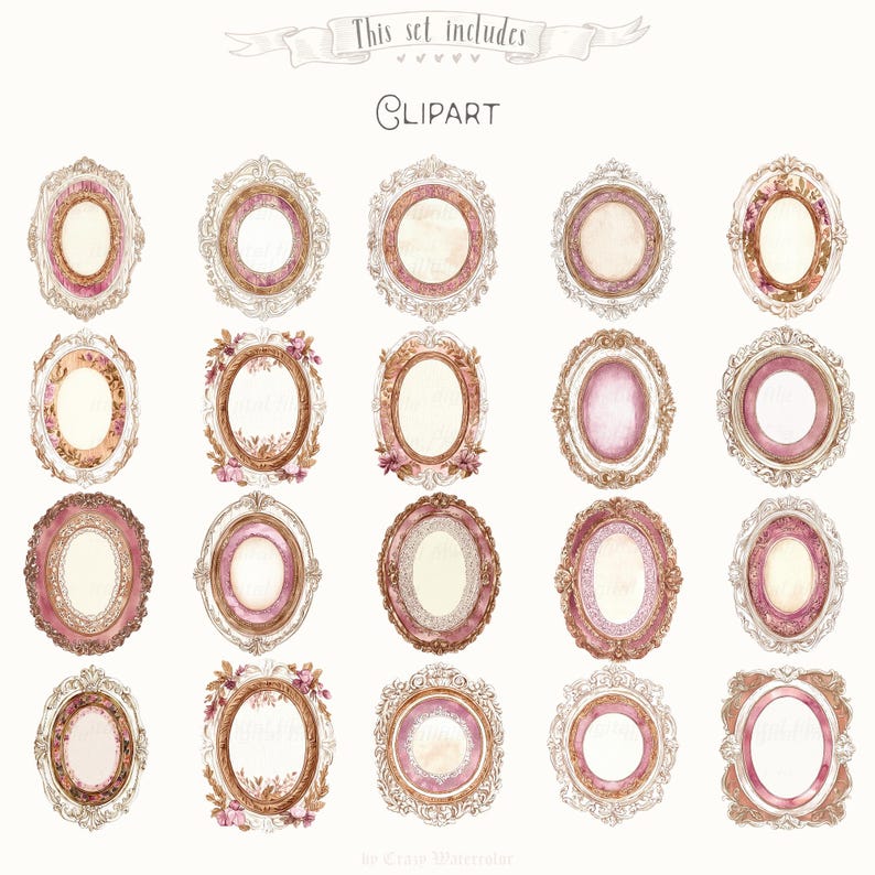Oval Frames 60 PNG Clipart: DIGITAL Victorian Style Borders, Rustic ...