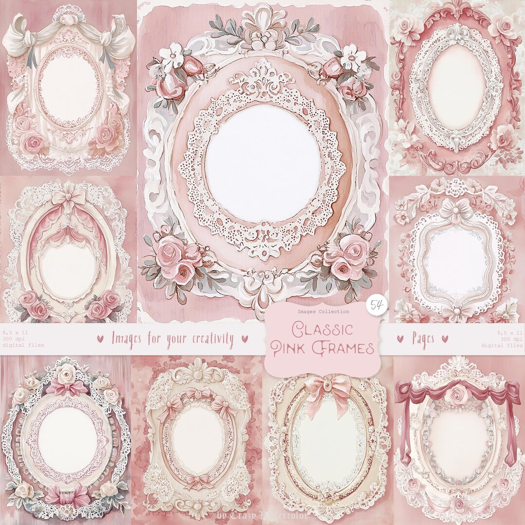 Classic Pink Frames 54 Images: Planner Empty Pages, Invitations, Recipe ...