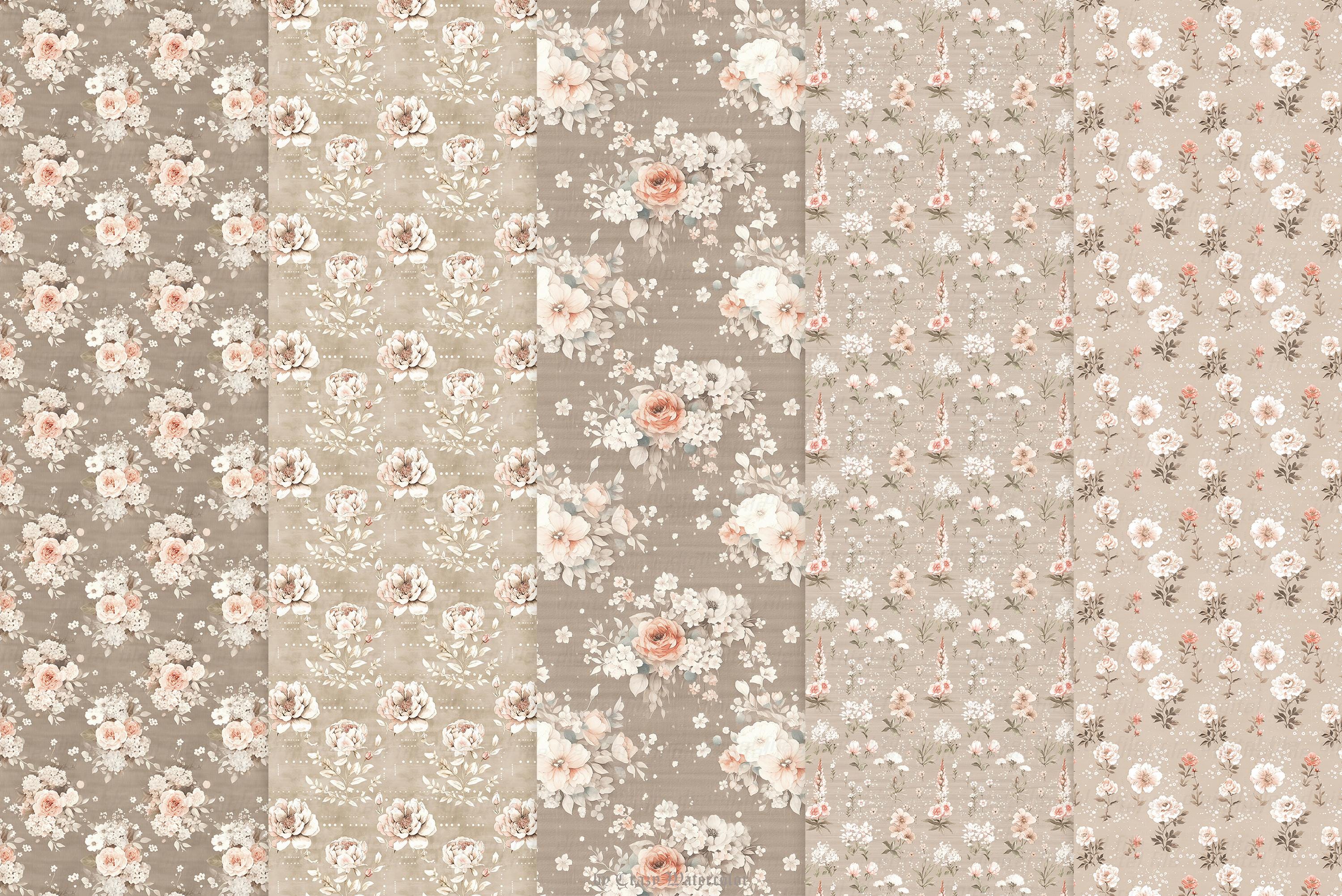Vintage Floral Scrapbook Paper: Beige Gray Wildflower Dream (digital ...