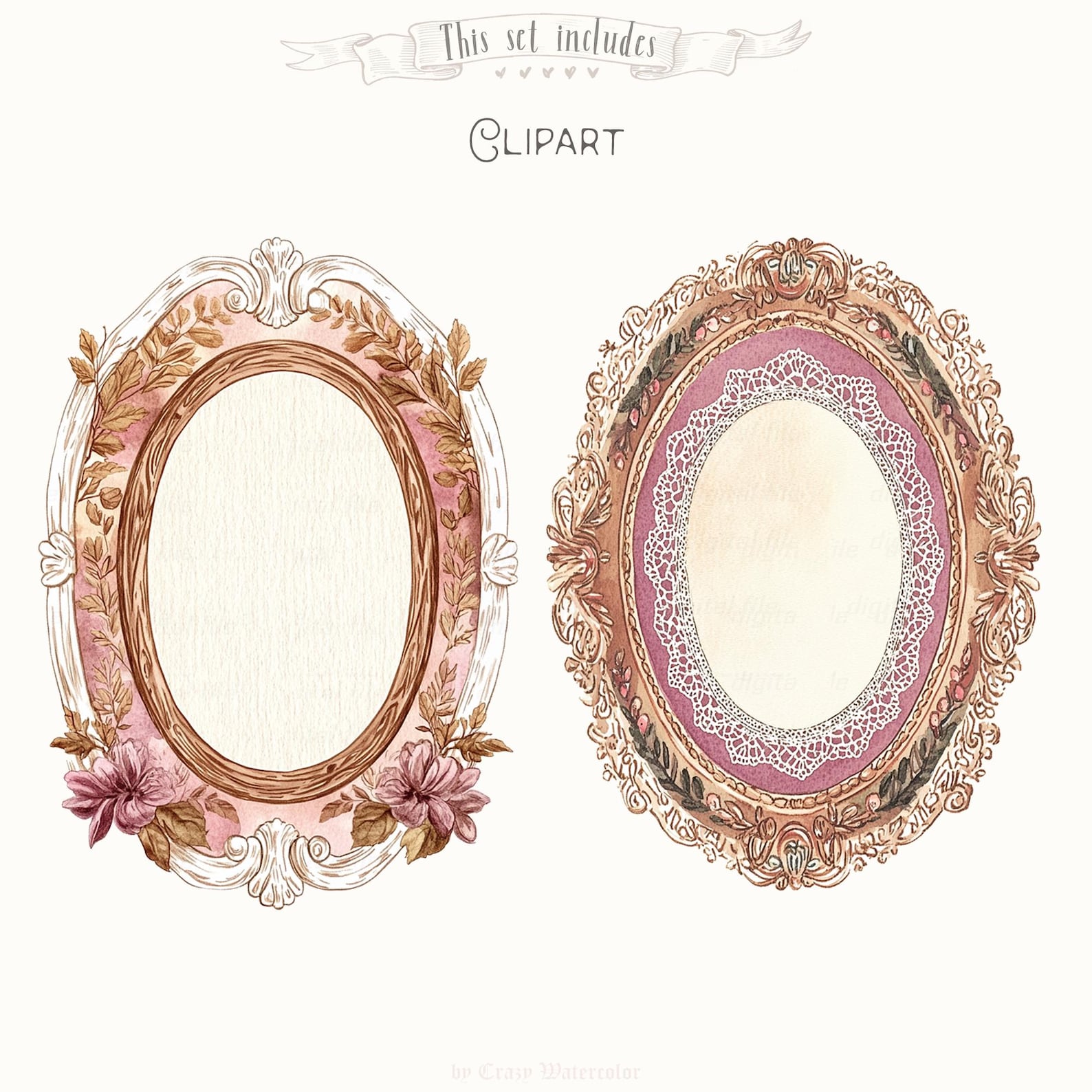 Oval Frames 60 PNG Clipart: DIGITAL Victorian Style Borders, Rustic ...