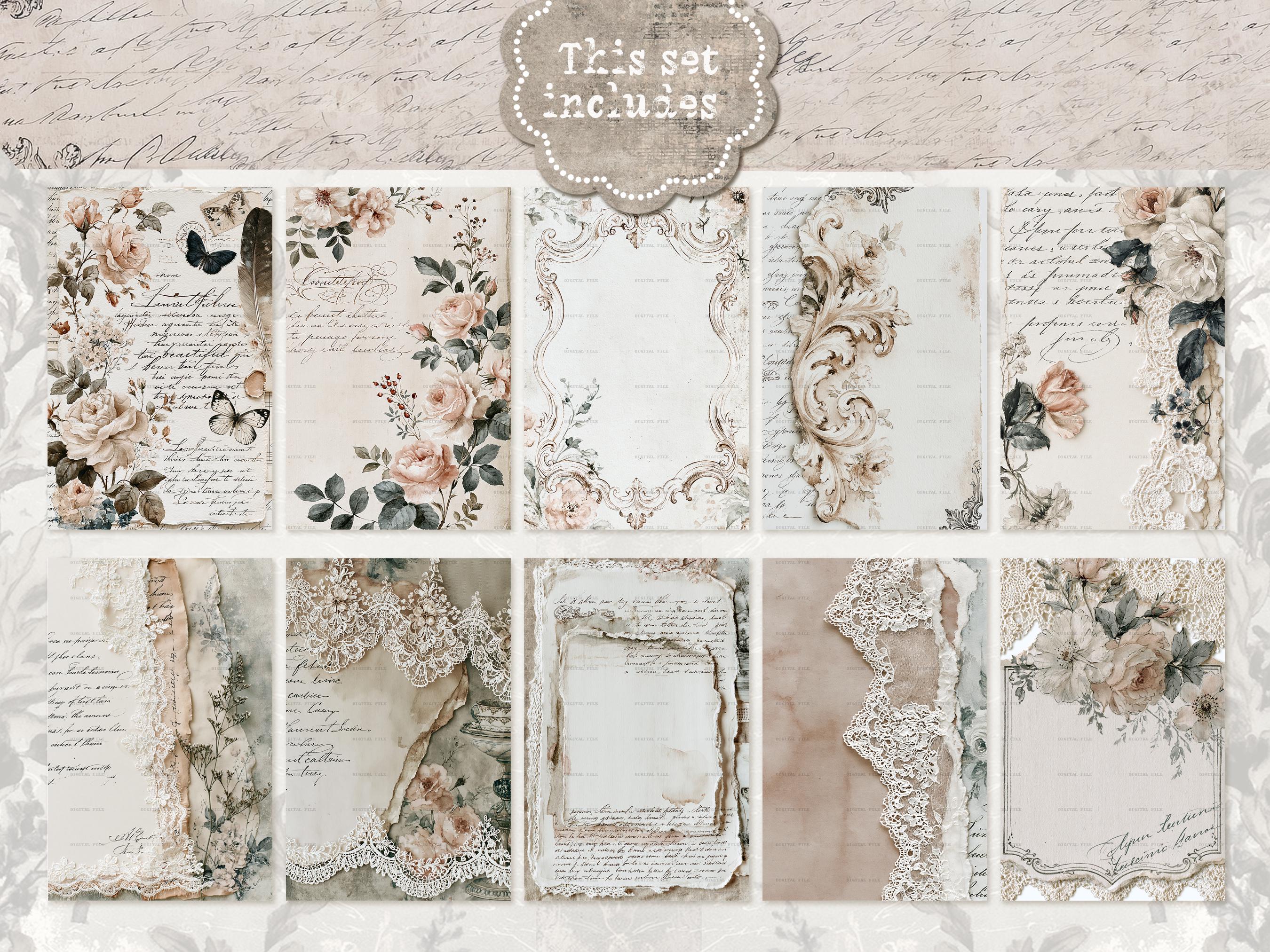 Shabby Chic Floral Paper, Vintage Wallpapers, Scrapbook Pages (digital ...