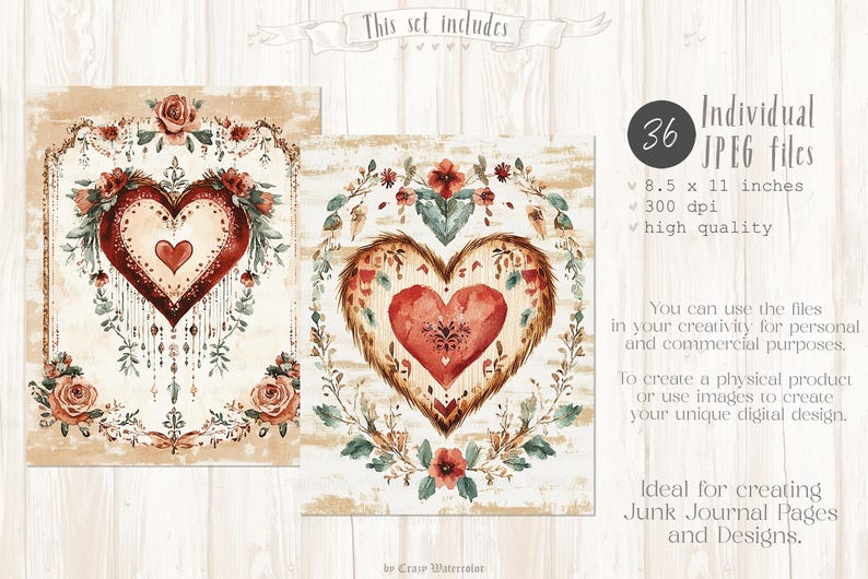 Watercolor Boho Heart Clipart: Tribal Valentine's Day Images (digital ...