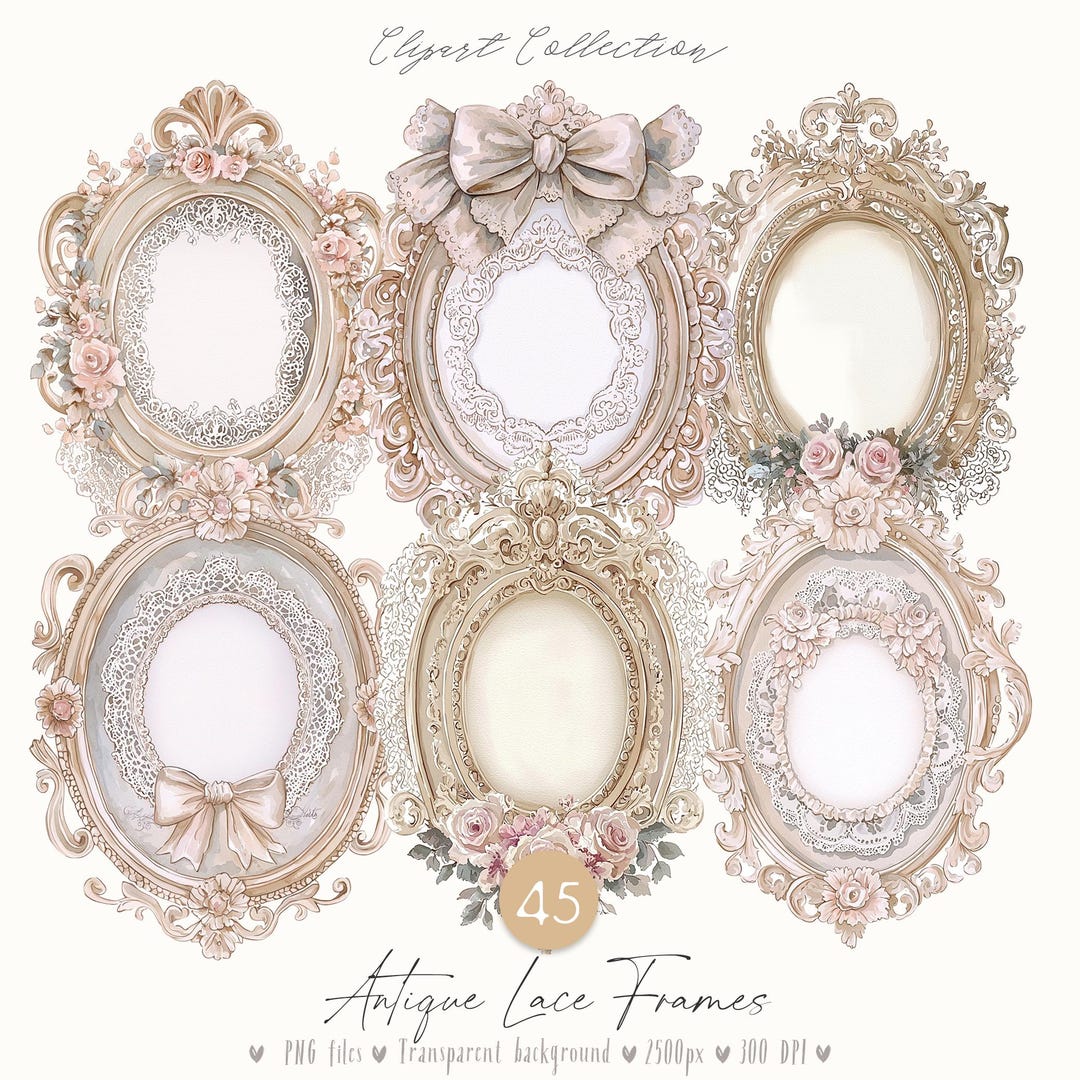 Antique Lace Frames Clipart: Victorian Shabby Chic Borders (digital ...
