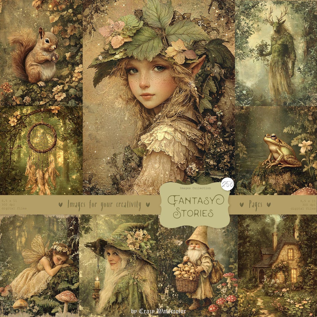 Fantasy Stories 250 Images: Junk Journal Pages – Fairy Girls, Forest ...