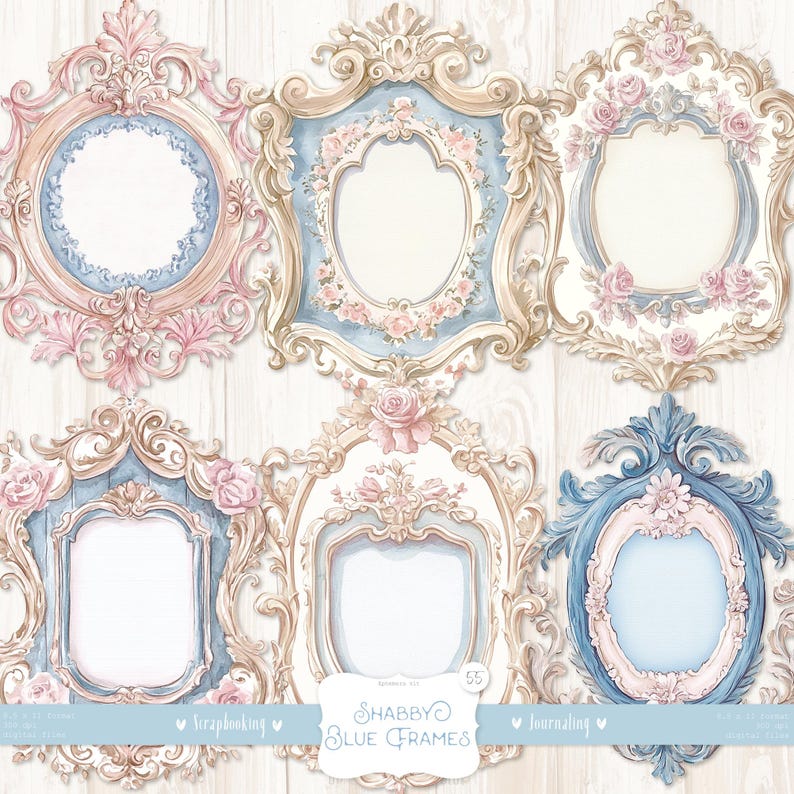 Shabby Chic Frames Clipart: Victorian Blue Borders (digital Download ...
