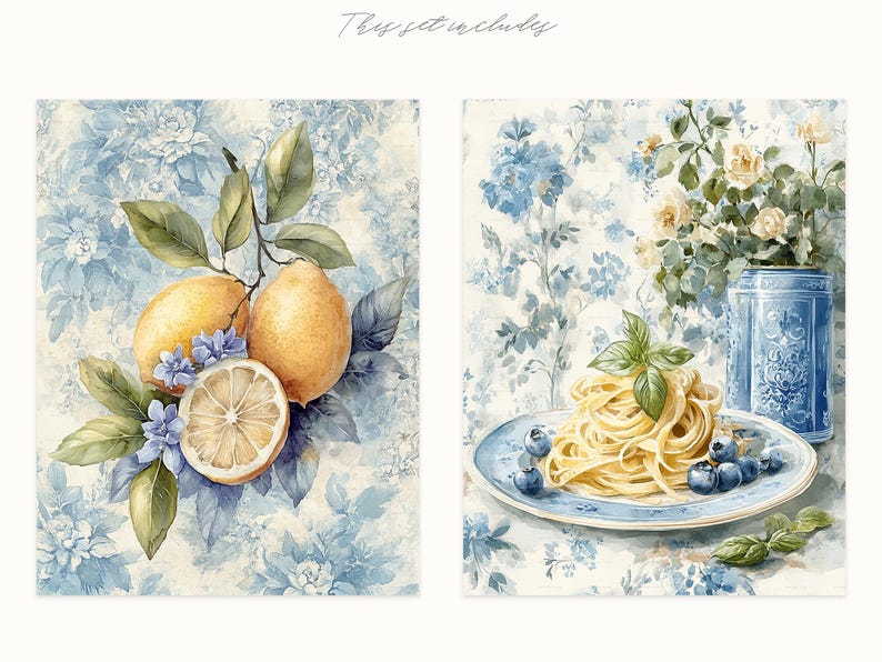 Lemon & Blue Tile Digital Paper: Mediterranean Ephemera (183 Images ...