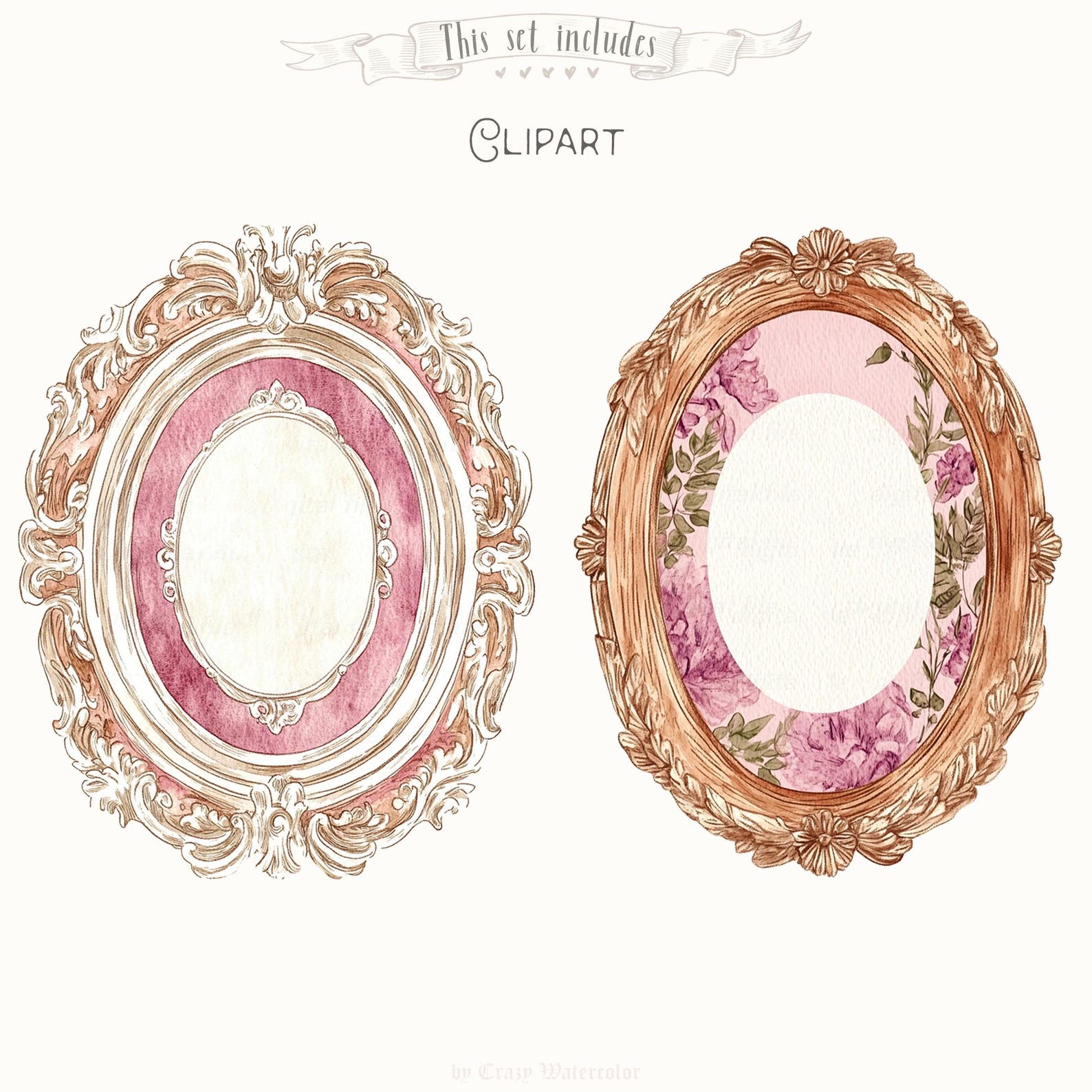 Oval Frames 60 PNG Clipart: DIGITAL Victorian Style Borders, Rustic ...