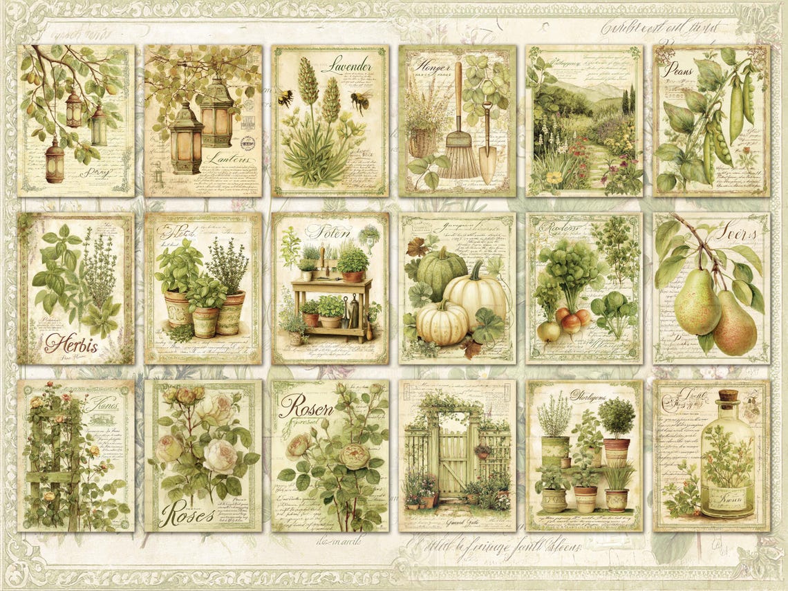 Watercolor Garden Ephemera: Cottagecore Scrapbook Pages (digital ...