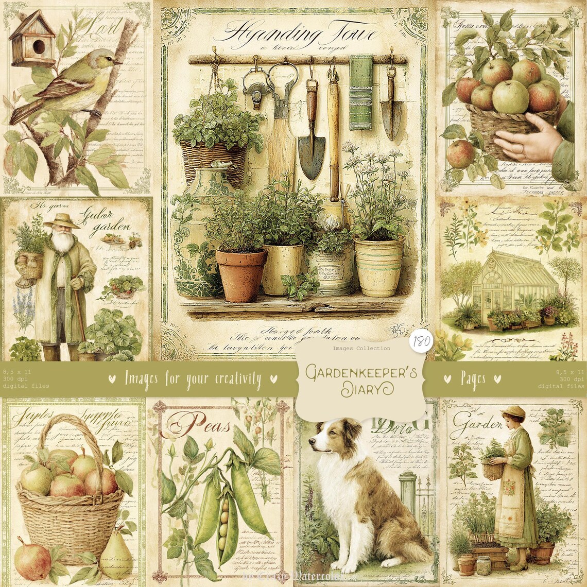 Watercolor Garden Ephemera: Cottagecore Scrapbook Pages (digital ...