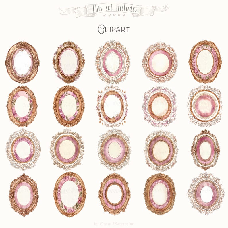 Oval Frames 60 PNG Clipart: DIGITAL Victorian Style Borders, Rustic ...