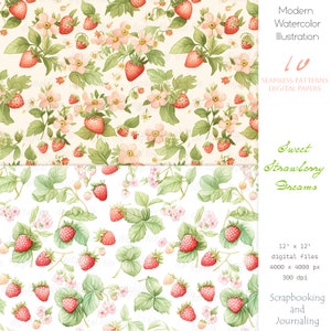 Strawberry Seamless Patterns: Kawaii Fruits, Pastel Scrapbook Paper ...