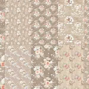 Vintage Floral Scrapbook Paper: Beige Gray Wildflower Dream (digital ...