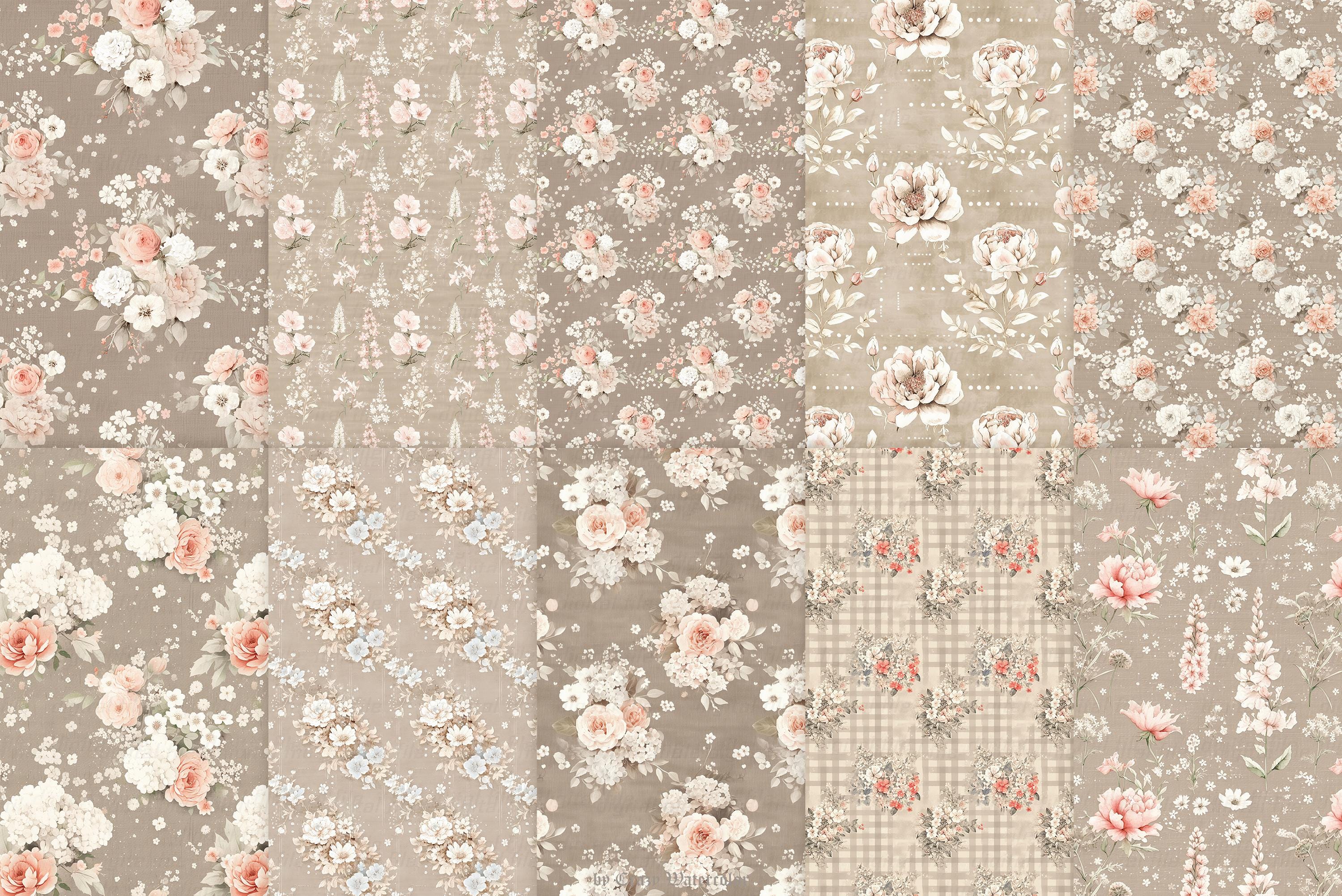 Vintage Floral Scrapbook Paper: Beige Gray Wildflower Dream (digital ...