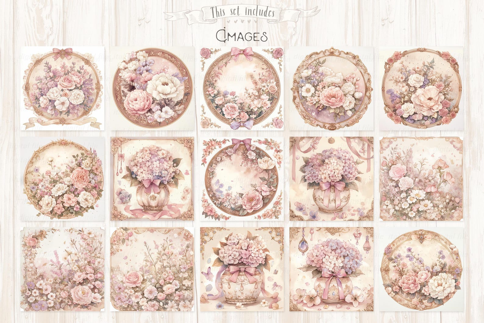 Shabby Chic Floral Clipart: Vintage Bouquet Images (digital Download ...