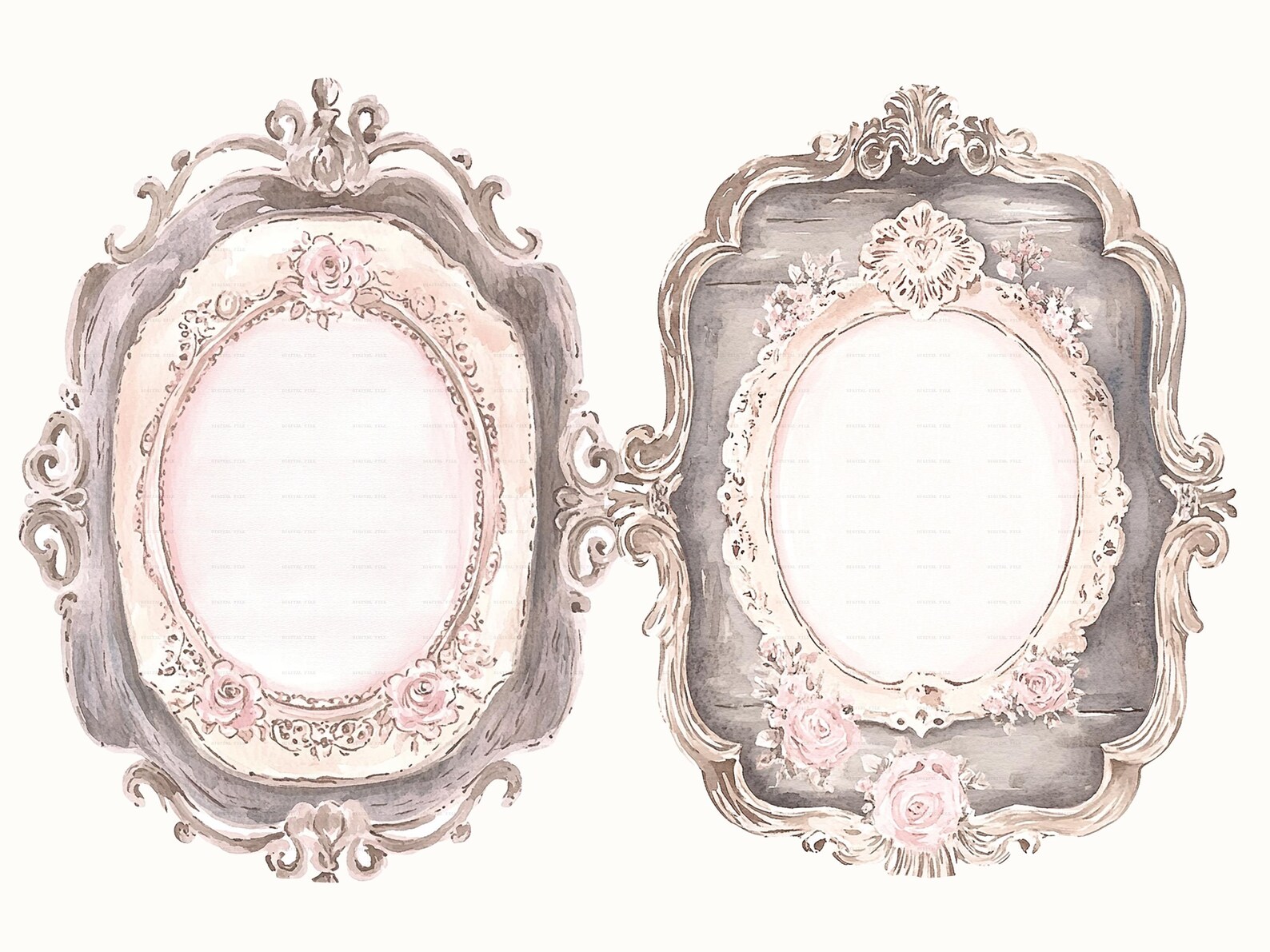 Shabby Chic Watercolor Frames: Vintage Clipart, Junk Journal (digital ...