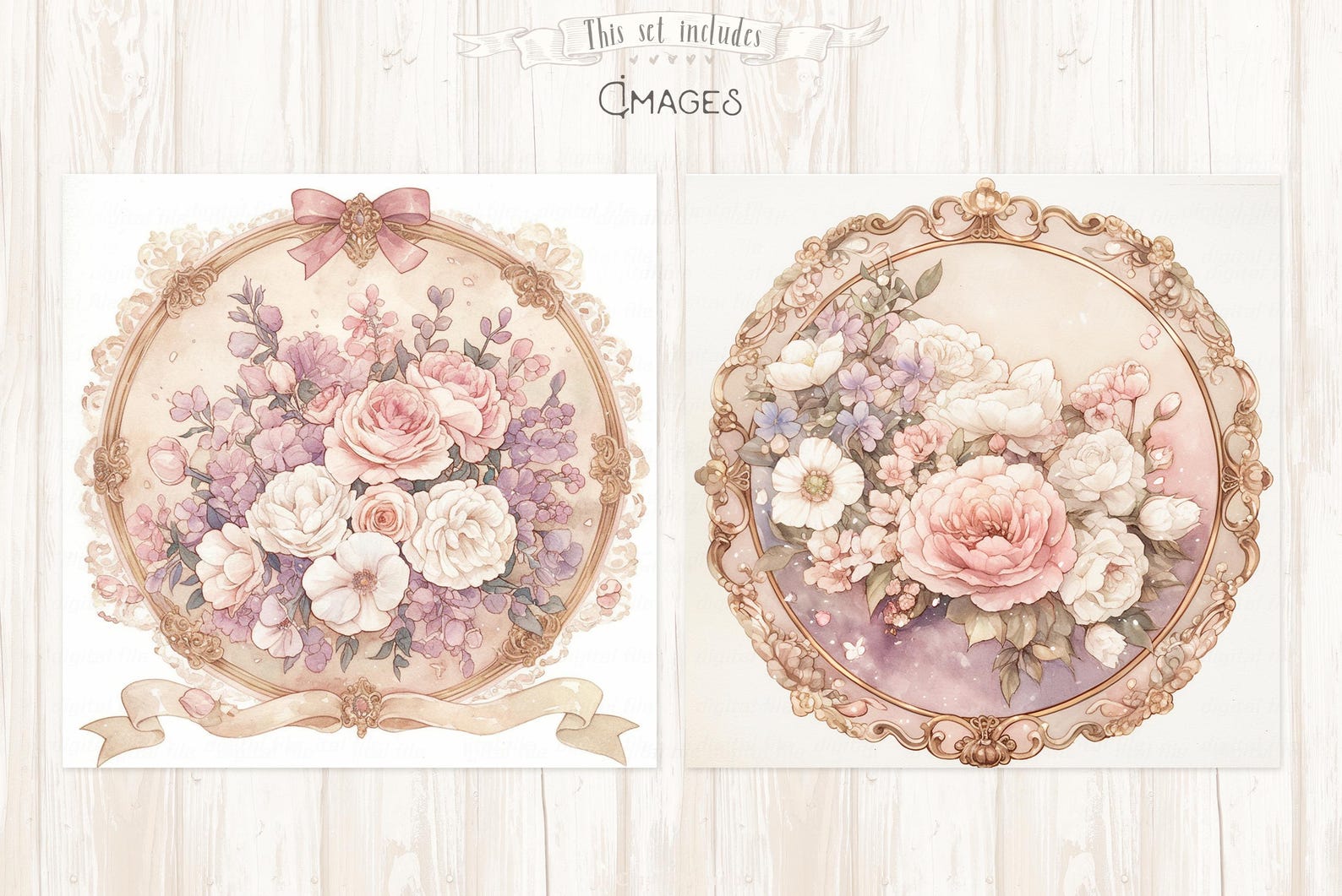 Shabby Chic Bouquet 30 Images : Watercolor Floral Clipart, Vintage ...