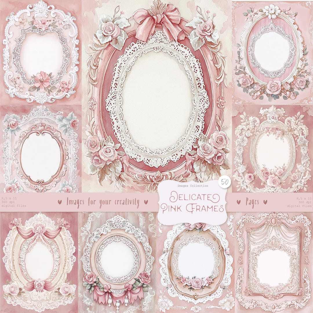 Delicate Pink Frames 50 Images: Planner Empty Pages, Invitations ...