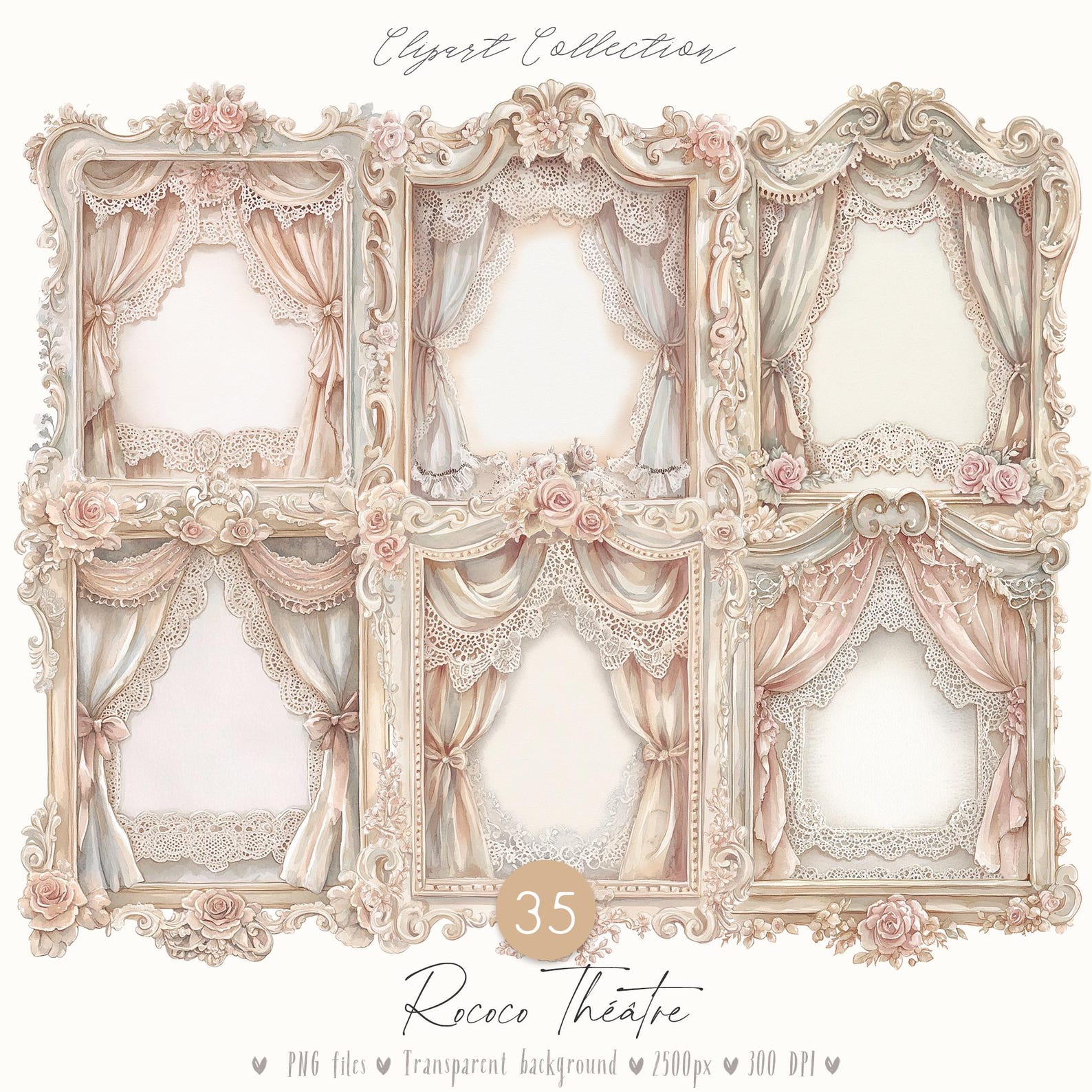 Rococo Theatre 35 Clipart: DIGITAL Victorian Borders, Lace and Fabric ...