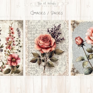 Vintage Floral Clipart: Shabby Chic Roses Ephemera (digital Download ...