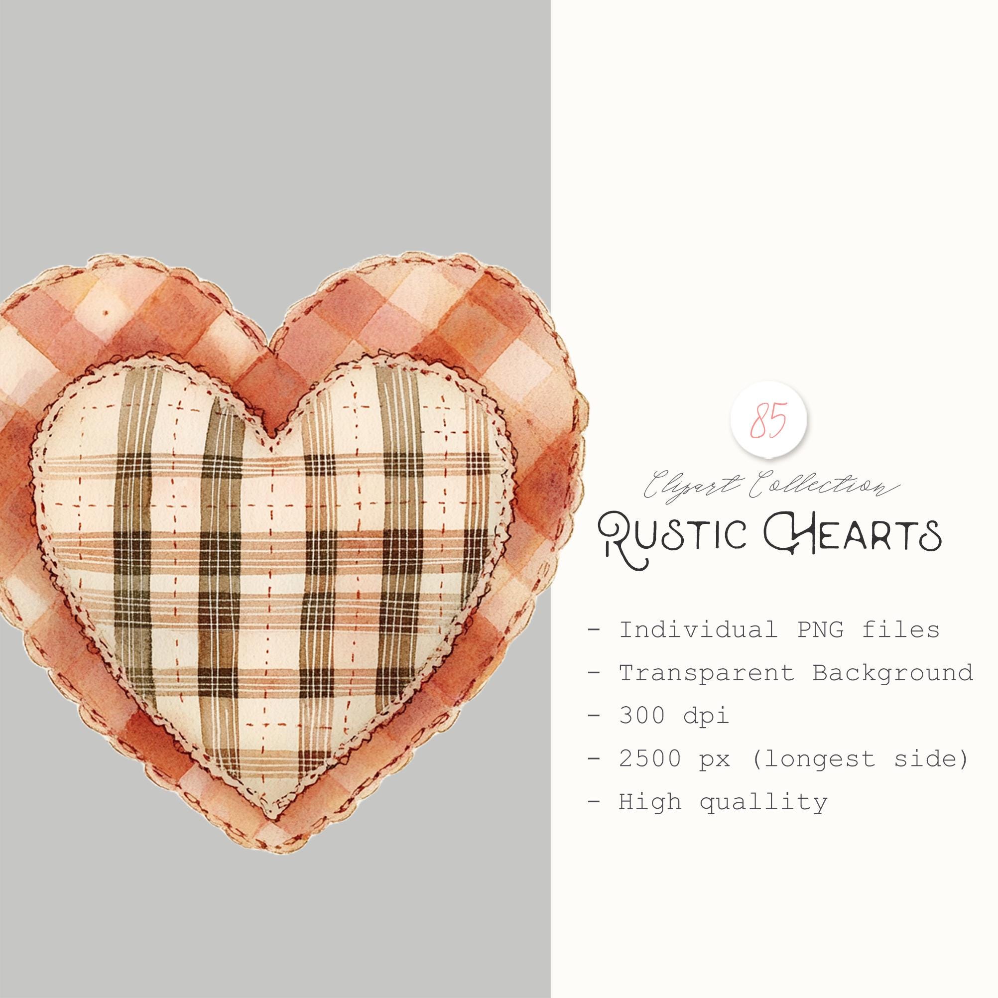 Rustic Heart 85 Clipart: Digital Romantic Watercolor Set, Valentine’s ...