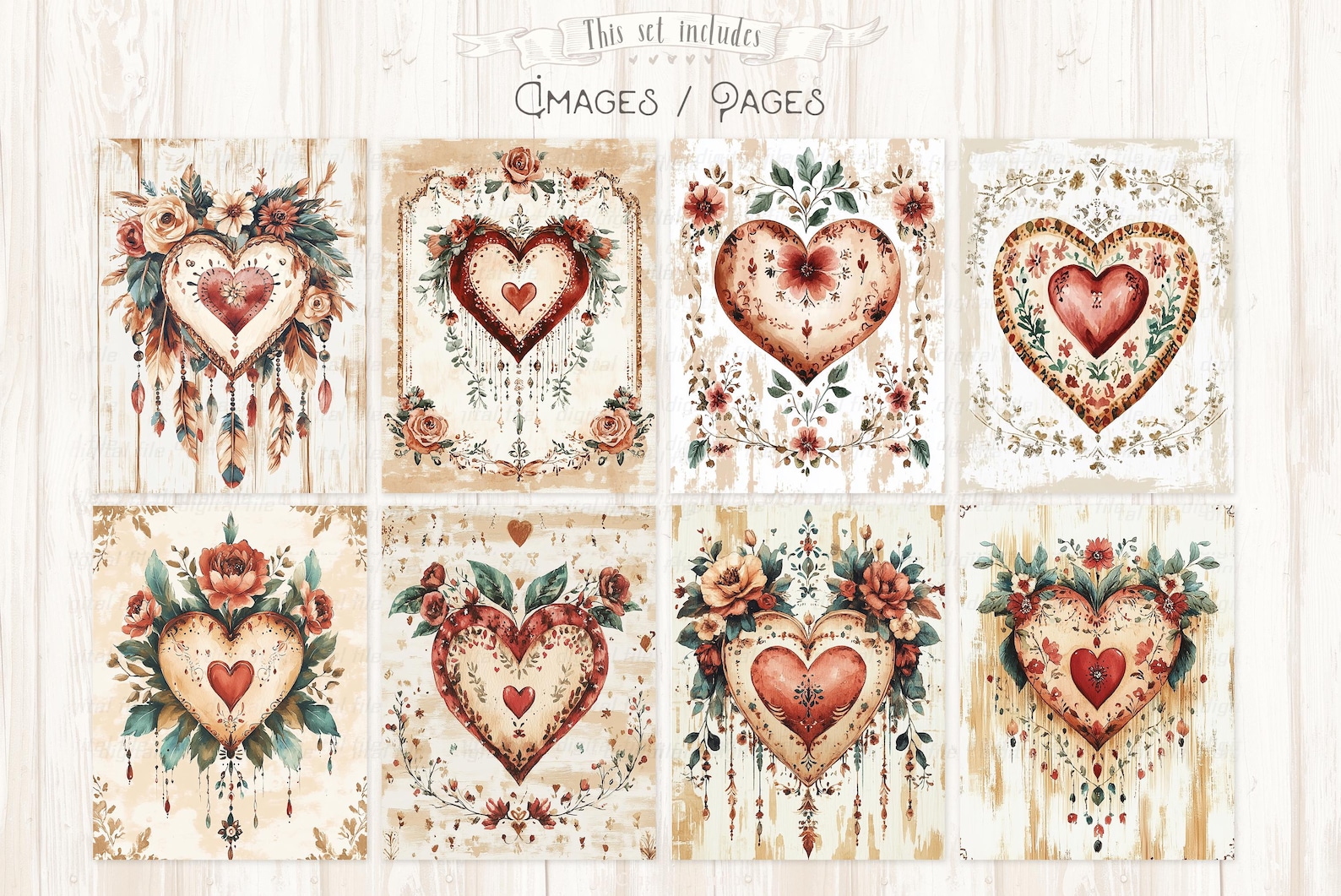 Wild Hearts 36 Images, Pages: Watercolor Boho Love Clipart, American ...