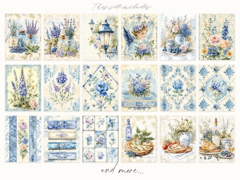 Lemon & Blue Tile Digital Paper: Mediterranean Ephemera (183 Images ...