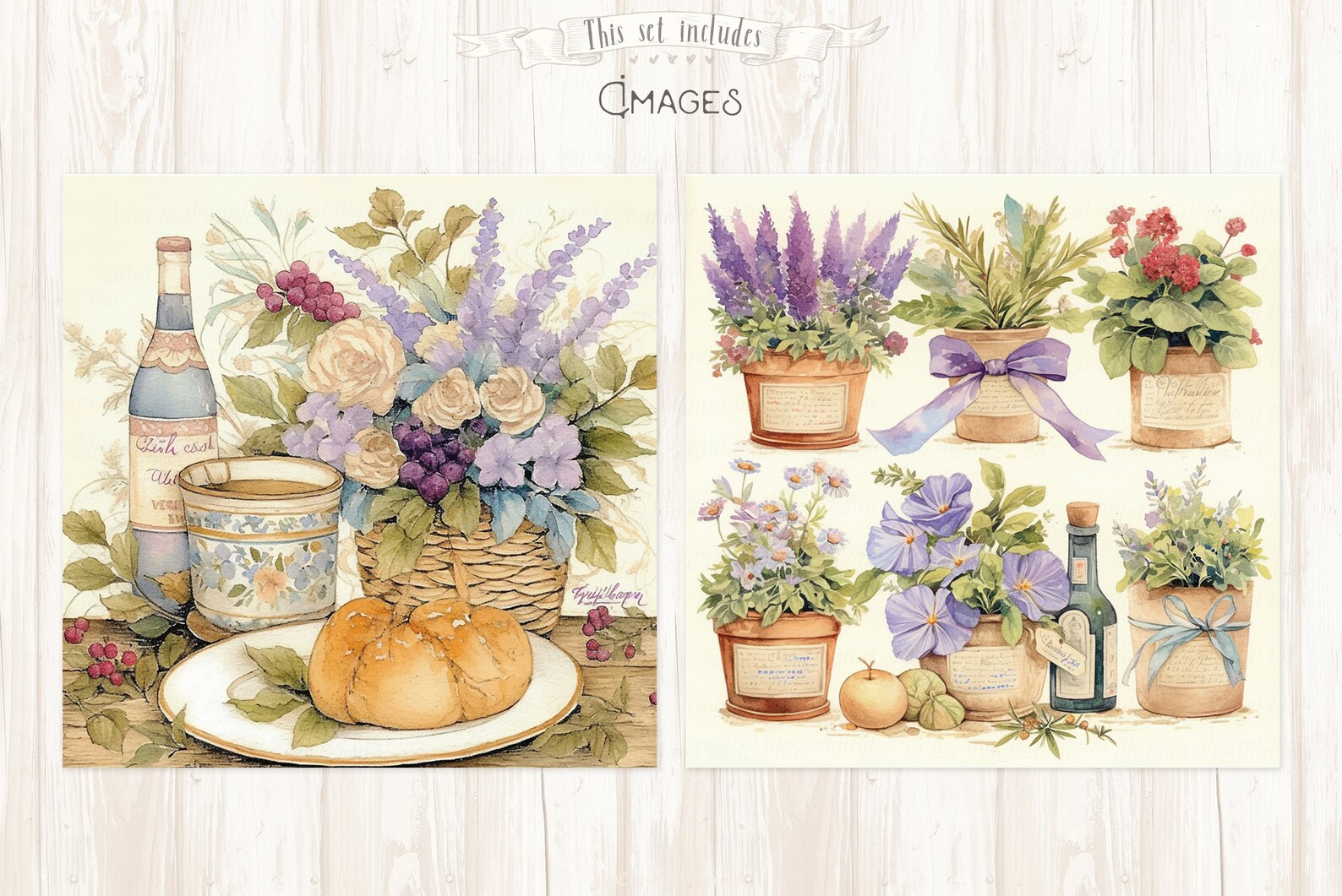 Provencal Still Life 30 Images / Pages: Watercolor Food Clipart ...