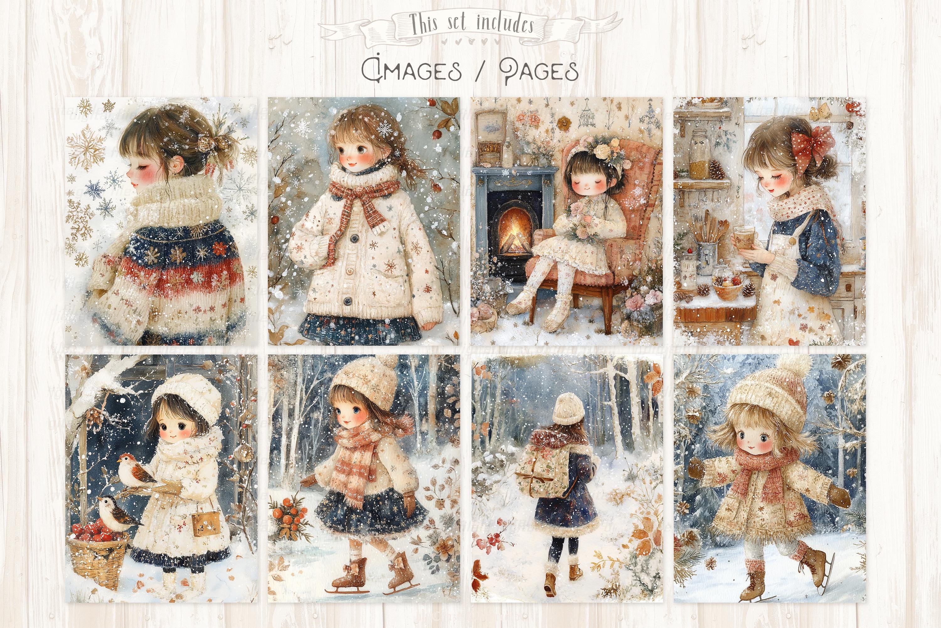 Watercolor Winter Girl Clipart: Cozy Holiday Images (digital Download ...