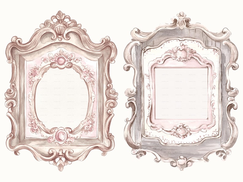 Shabby Chic Watercolor Frames: Vintage Clipart, Junk Journal (digital ...