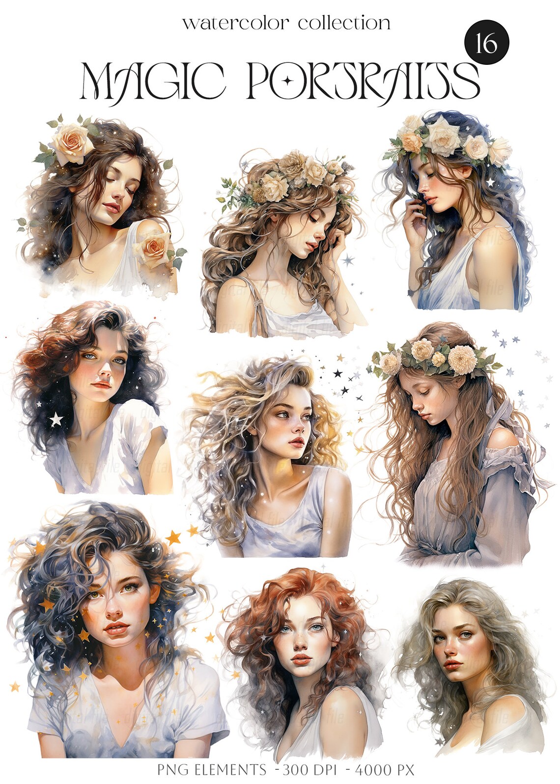 Magic Portraits Clipart Collection Watercolor Clipart - Etsy