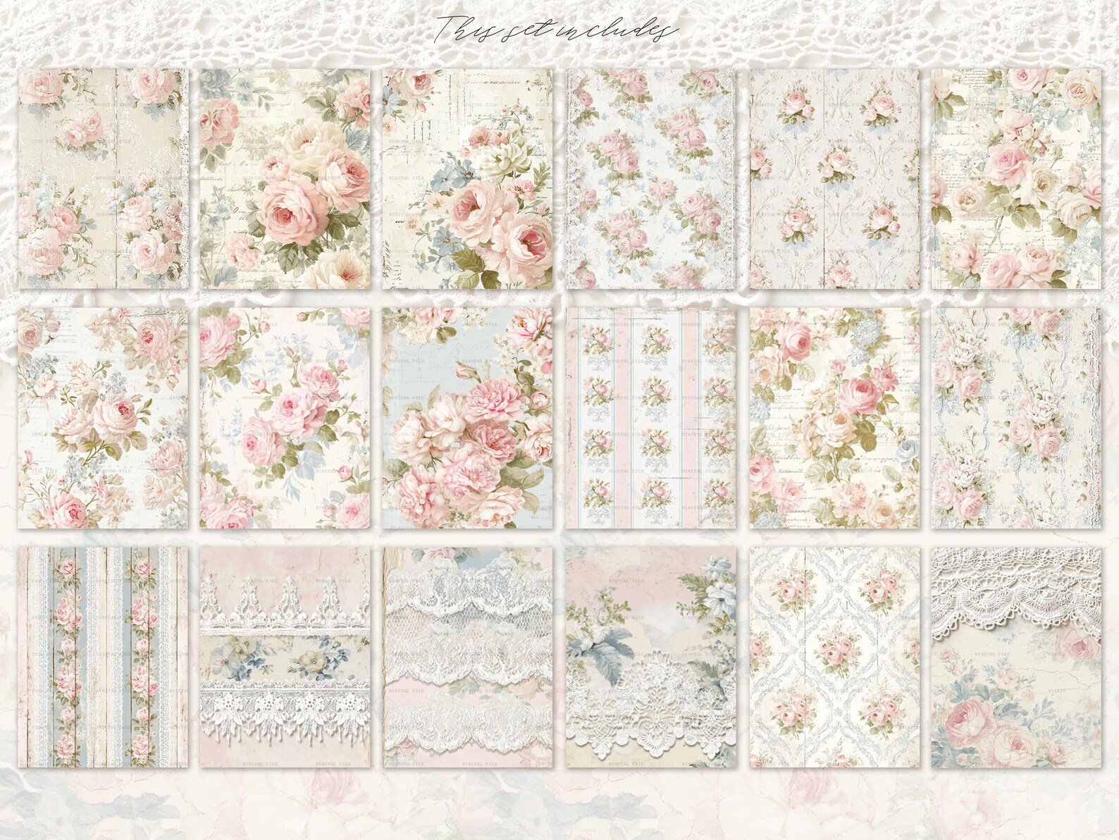 Shabby Chic Kit, Junk Journal Pages: Vintage Background, Delicate ...