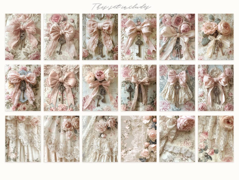 Lace & Keys Ephemera: Shabby Chic Scrapbook Paper (digital Download) - Etsy