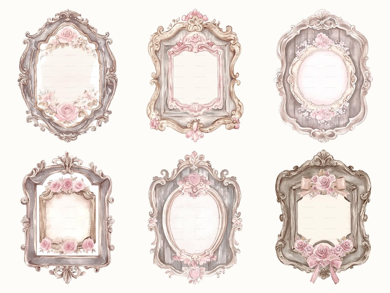 Grey Shabby Frames 60 Clipart: DIGITAL Victorian Style Borders, Rustic ...