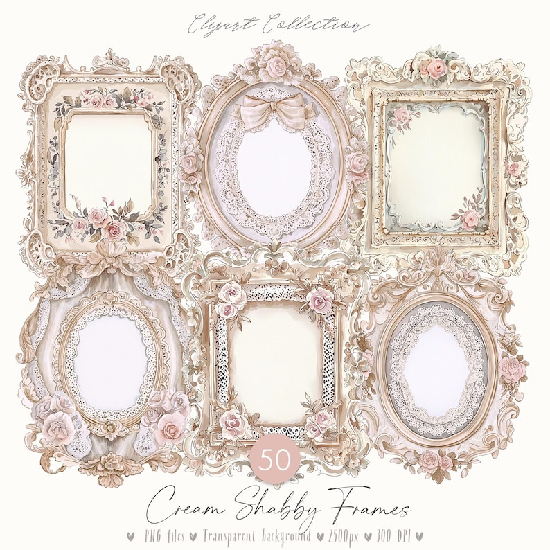 Cream Shabby Frames 50 Clipart: DIGITAL Victorian Borders, Rustic ...