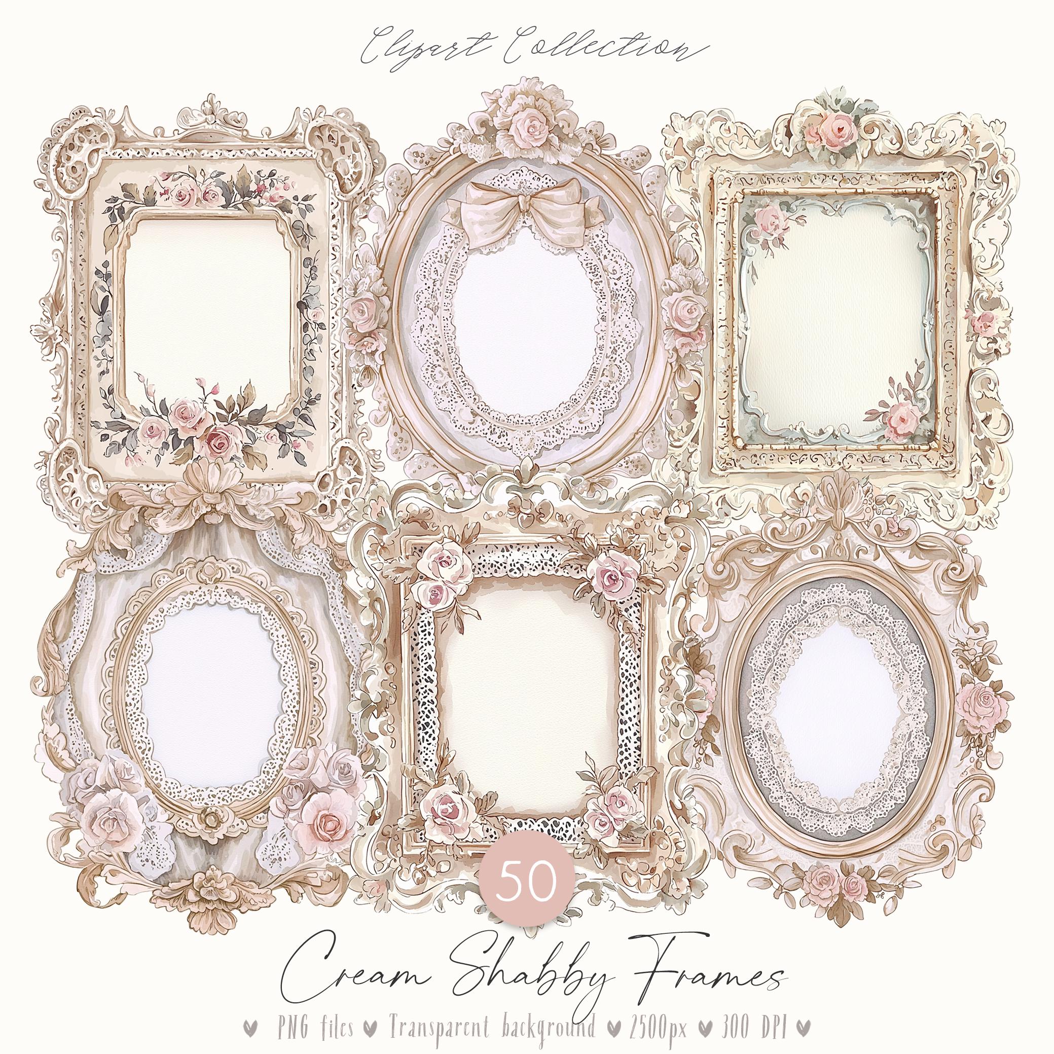 Cream Shabby Frames 50 Clipart: DIGITAL Victorian Borders, Rustic ...