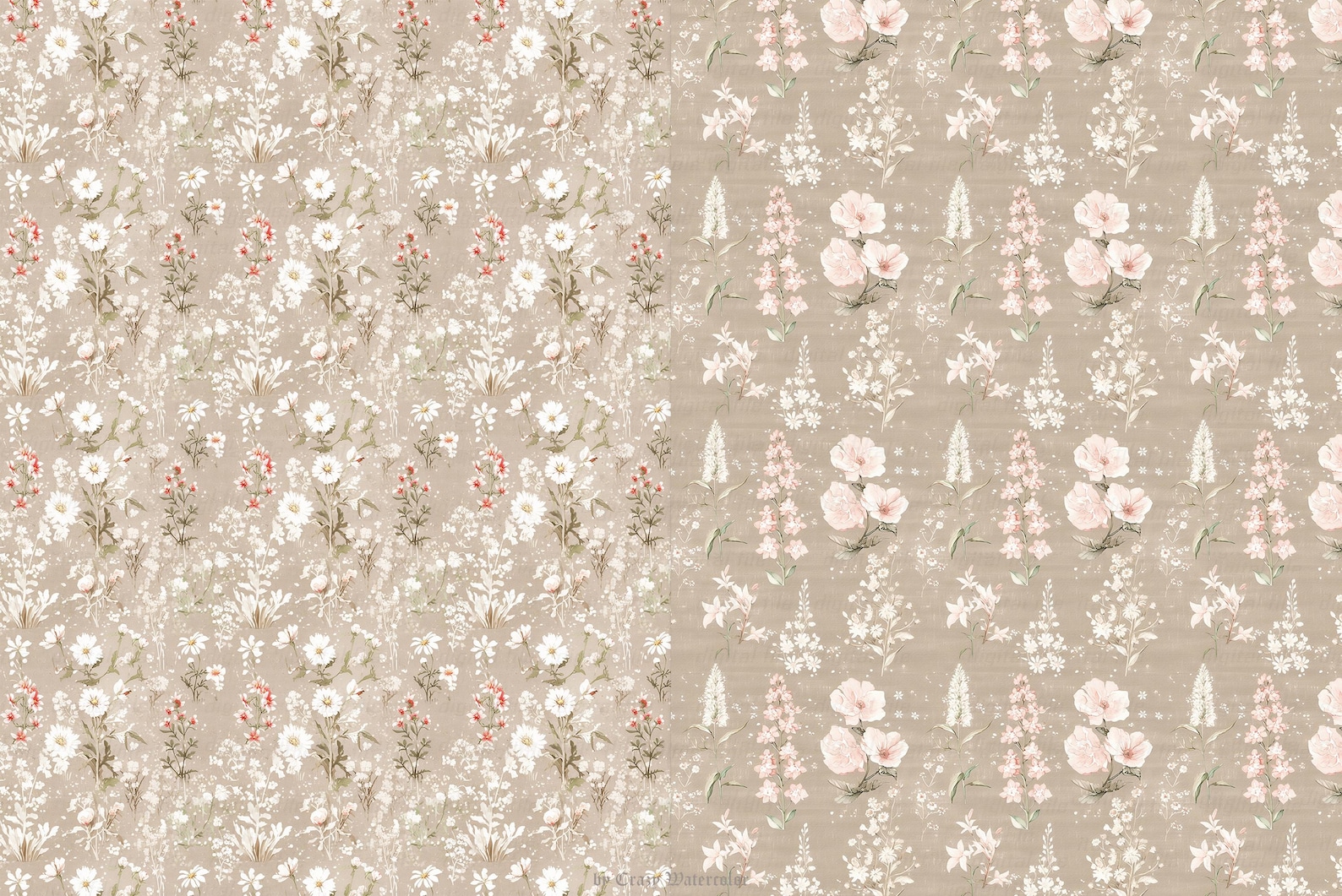 Vintage Floral Scrapbook Paper: Beige Gray Wildflower Dream (digital ...