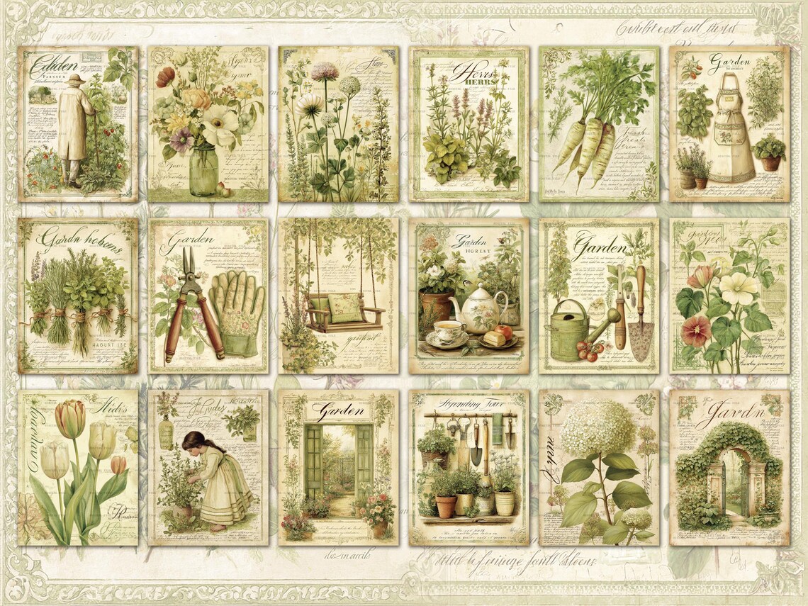 Watercolor Garden Ephemera: Cottagecore Scrapbook Pages (digital ...