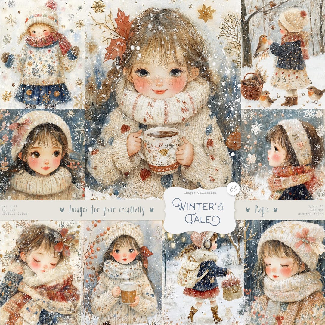 Watercolor Winter Girl Clipart: Cozy Holiday Images (digital Download ...