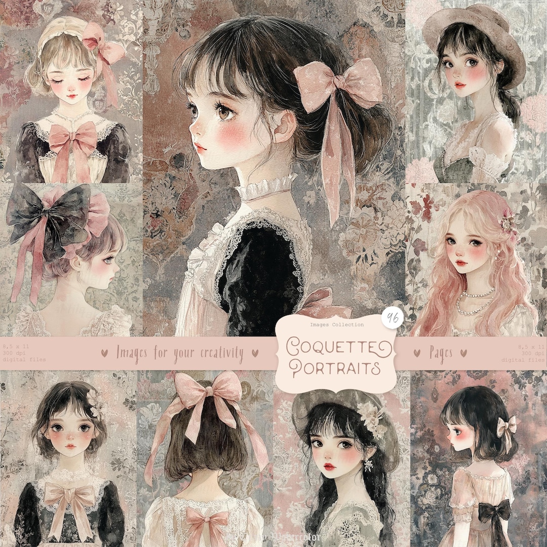 Coquette Portrait Clipart: Vintage Pastel Watercolor Images (digital ...