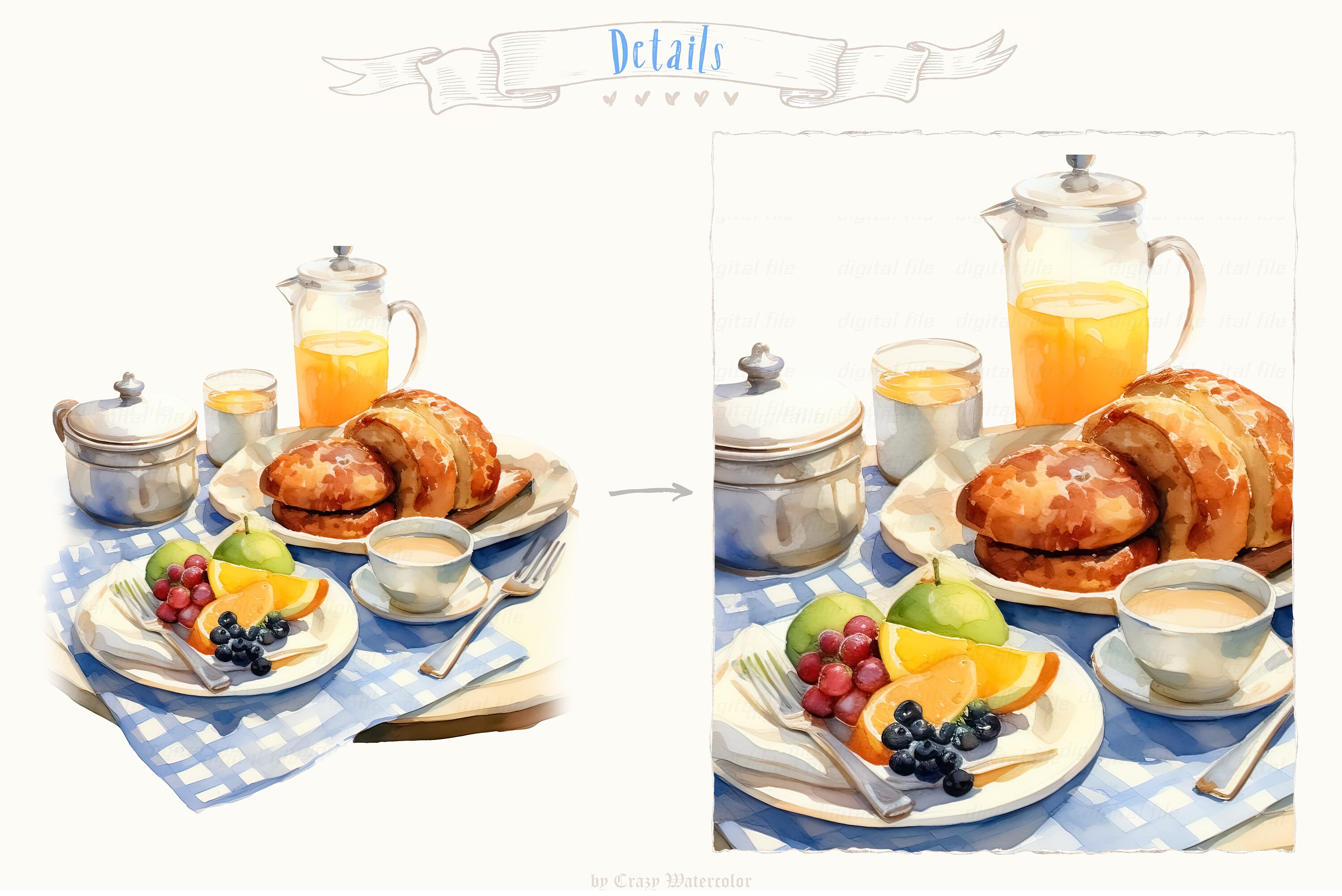 Breakfast Watercolor Clipart Set PNG : Tasty Healthy Food, Brunch, Cafe ...