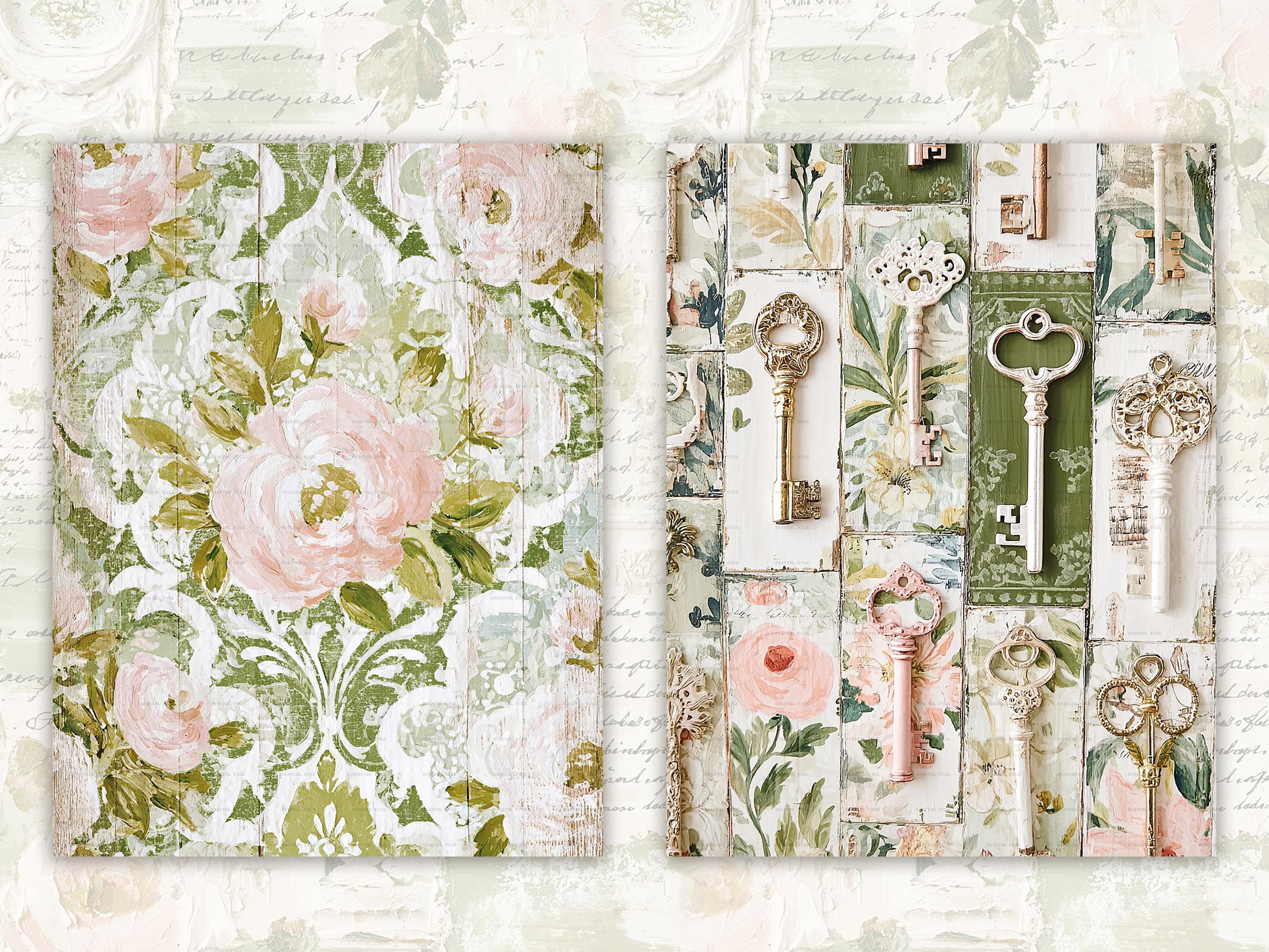 Shabby Chic Kit, Junk Journal Pages: Vintage Background, Delicate ...