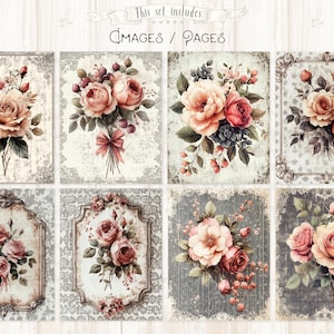 Vintage Floral Clipart: Shabby Chic Roses Ephemera (digital Download ...
