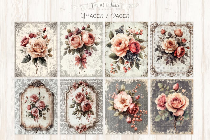 Vintage Floral Clipart: Shabby Chic Roses Ephemera (digital Download ...