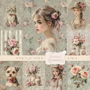 Classic Romance 60 Images: Watercolor Vintage Pages, Retro Women ...