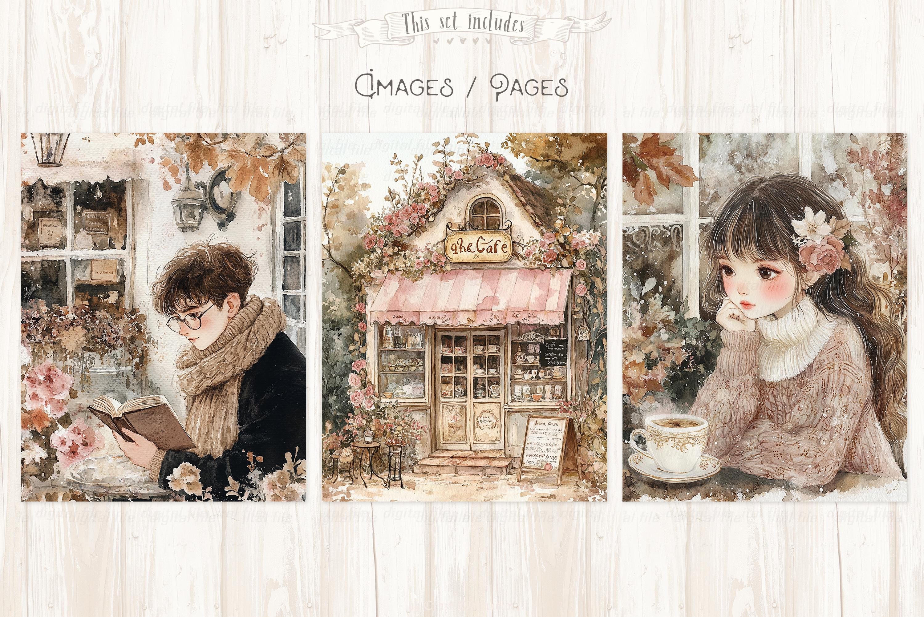 Secret Cafe 60 Images: Watercolor Vintage French Style Pages, Shabby ...