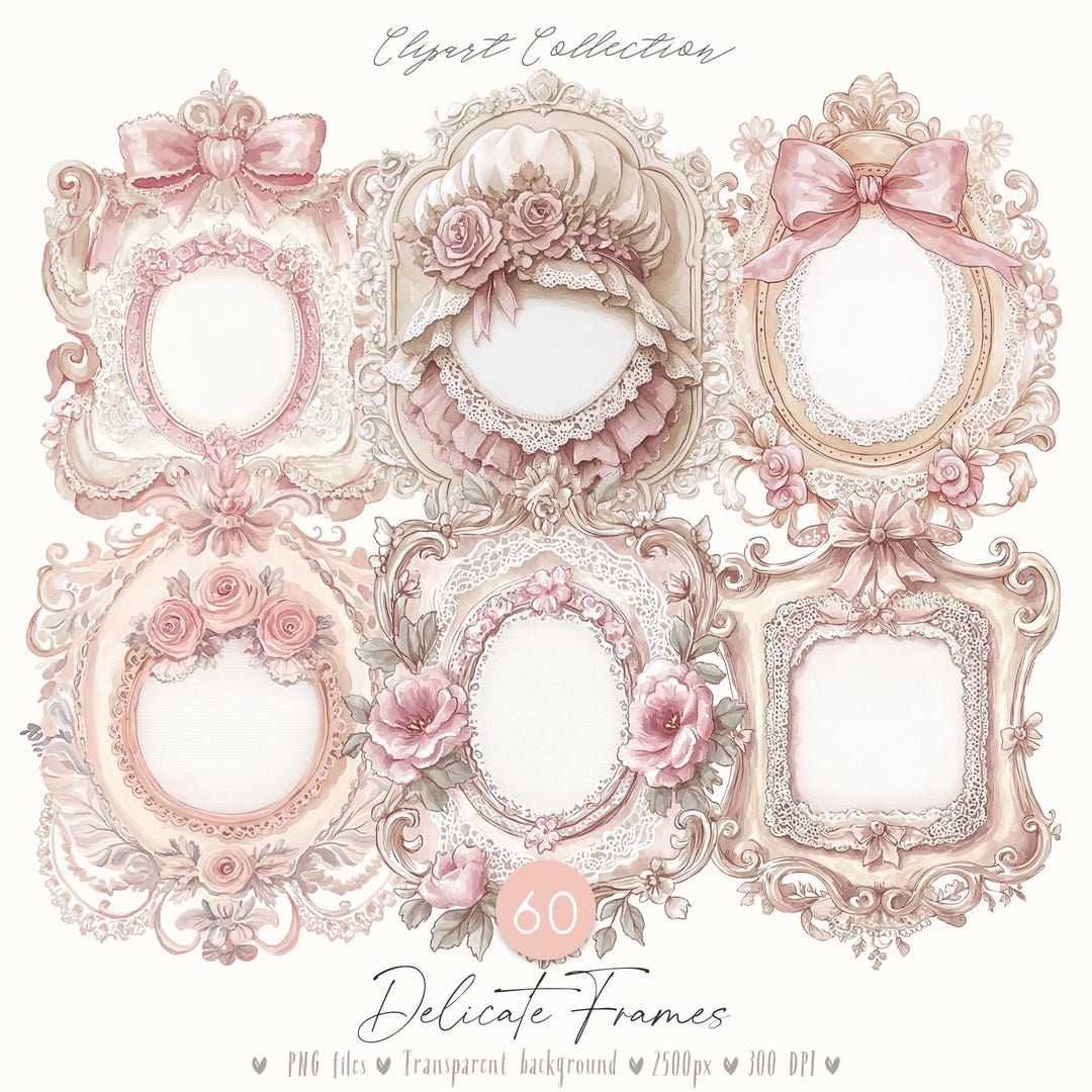 Victorian Frames Clipart: Shabby Chic, Coquette, Pastel Pink (digital ...