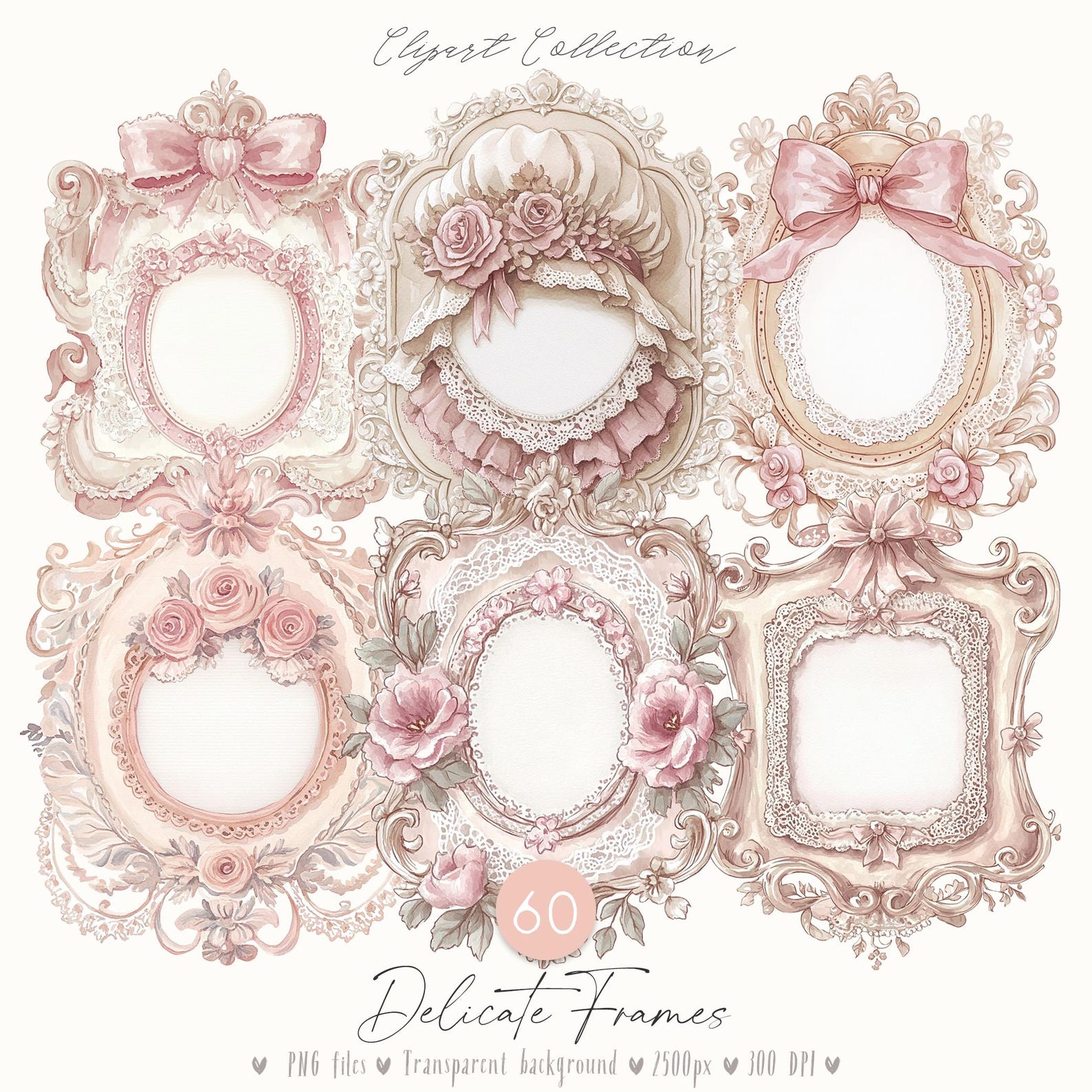 Delicate Frames 60 Clipart: DIGITAL Victorian Style Borders, Rustic ...