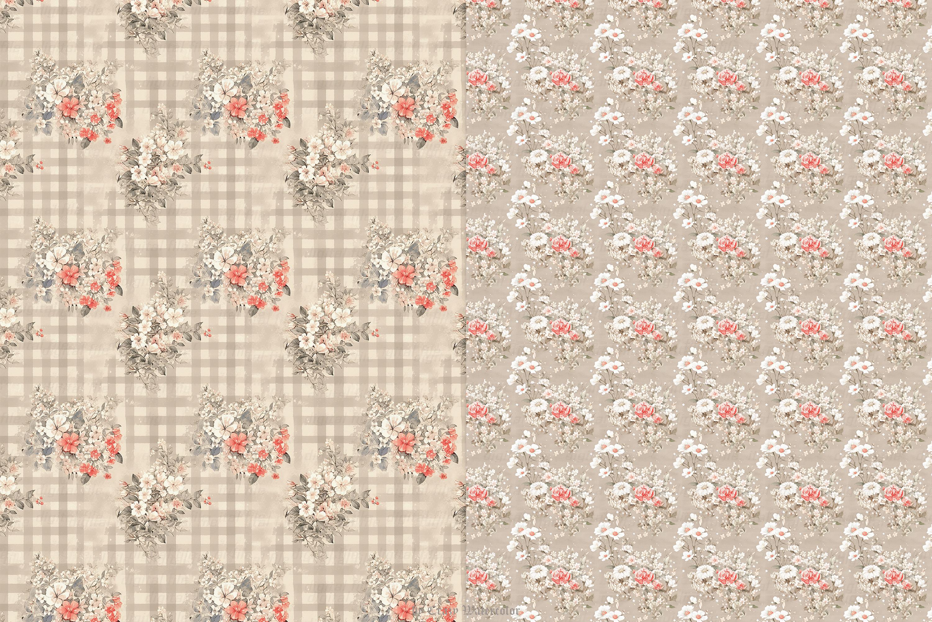 Vintage Floral Scrapbook Paper: Beige Gray Wildflower Dream (digital ...